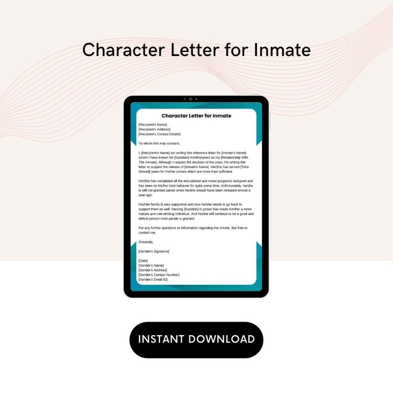 Character Letter for Inmate Sample Template in Pdf & Word