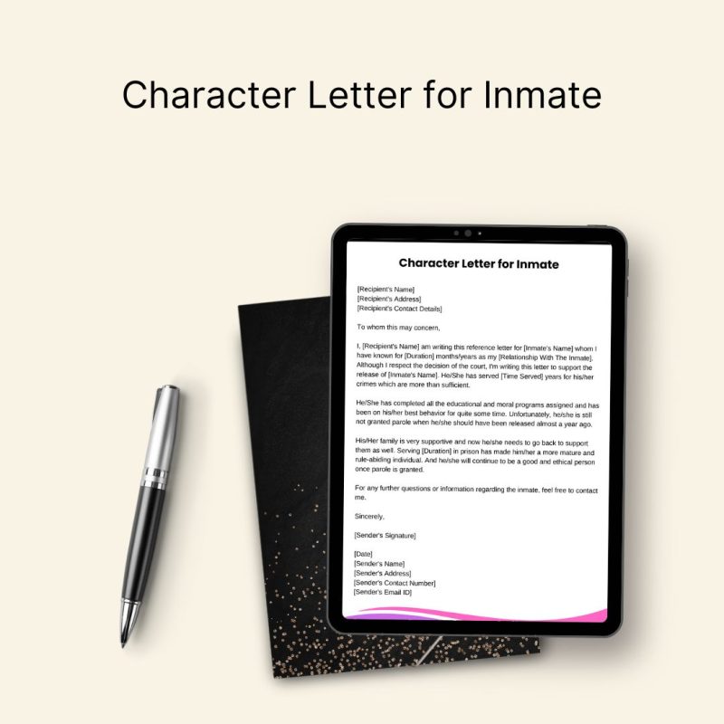 Character Letter for Inmate Sample Template in Pdf & Word