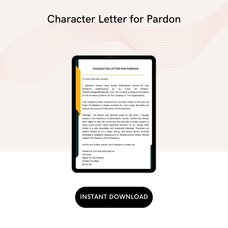 Character Letter for Pardon Sample Template in Pdf & Word