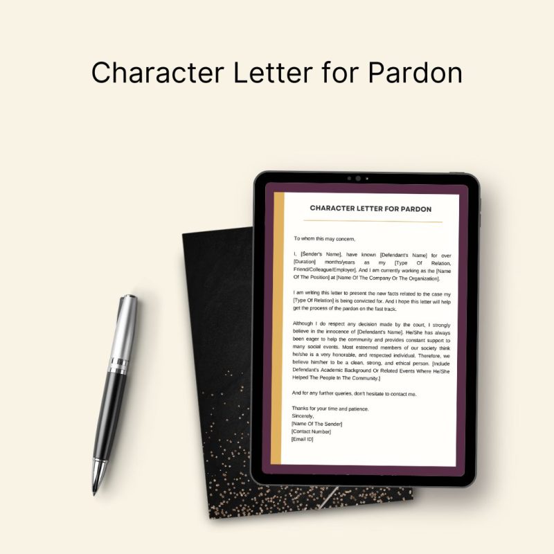 Character Letter for Pardon Sample Template in Pdf & Word