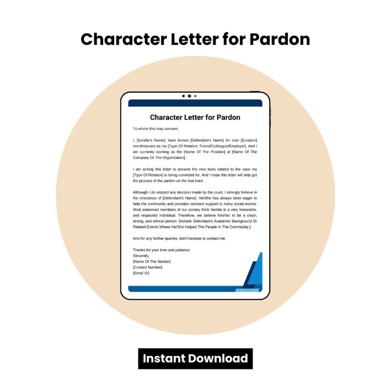 Character Letter for Pardon Sample Template in Pdf & Word