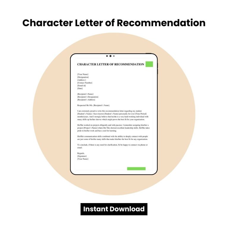 Character Letter of Recommendation Template in Pdf & Word