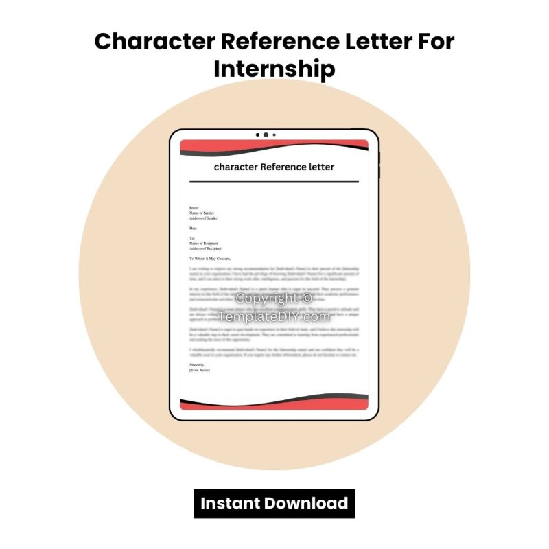 Character Reference Letter For Internship in Pdf and Word
