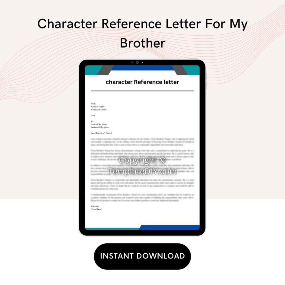 Character Reference Letter For My Brother in Pdf and Word