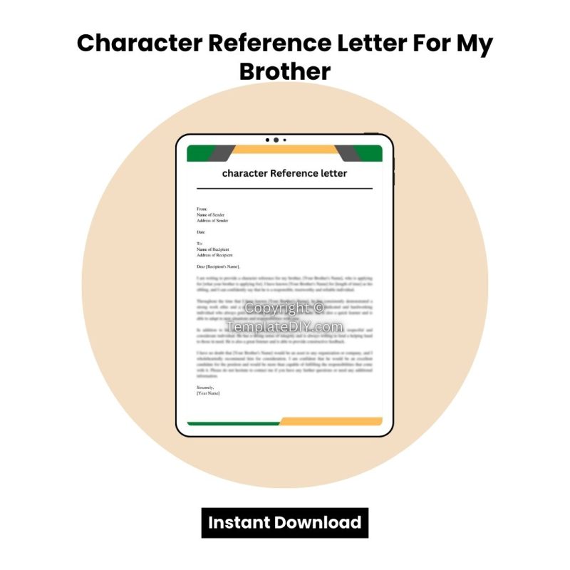 Character Reference Letter For My Brother in Pdf and Word