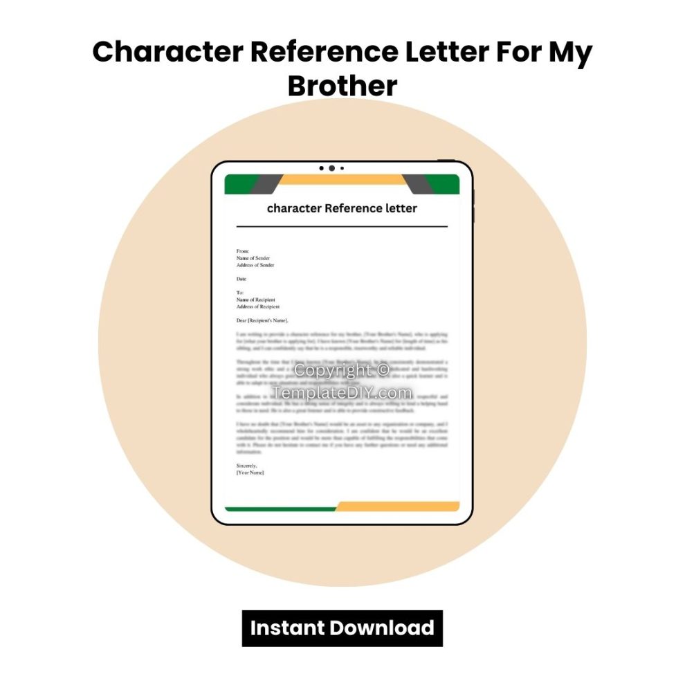 Character Reference Letter For My Brother in Pdf and Word