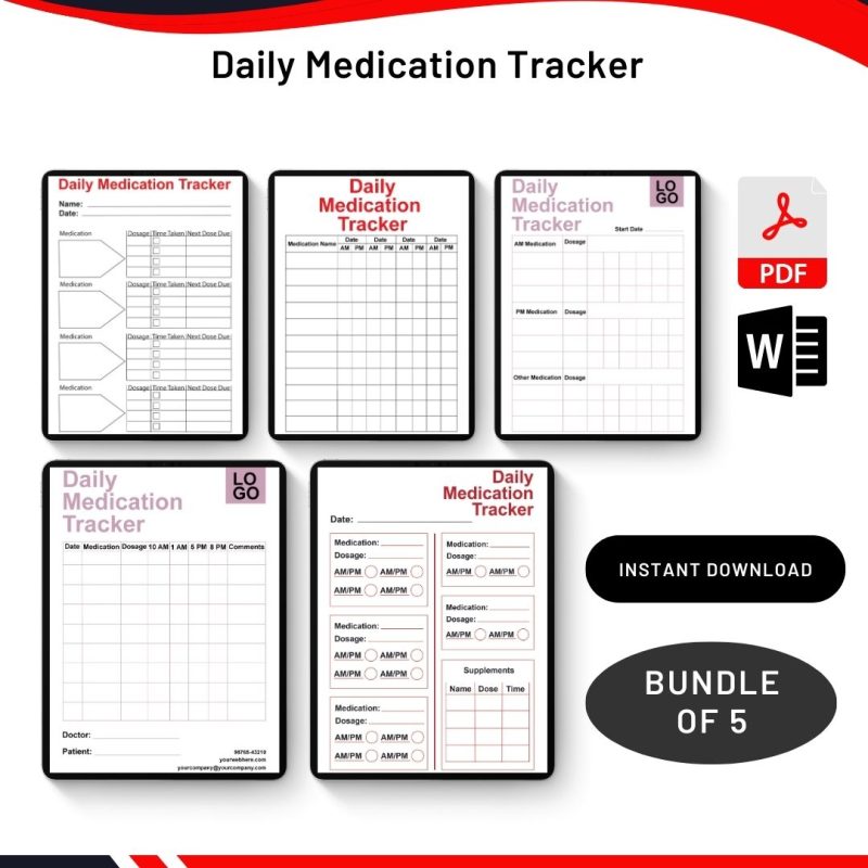 Daily Medication Tracker Template Printable in PDF & Excel