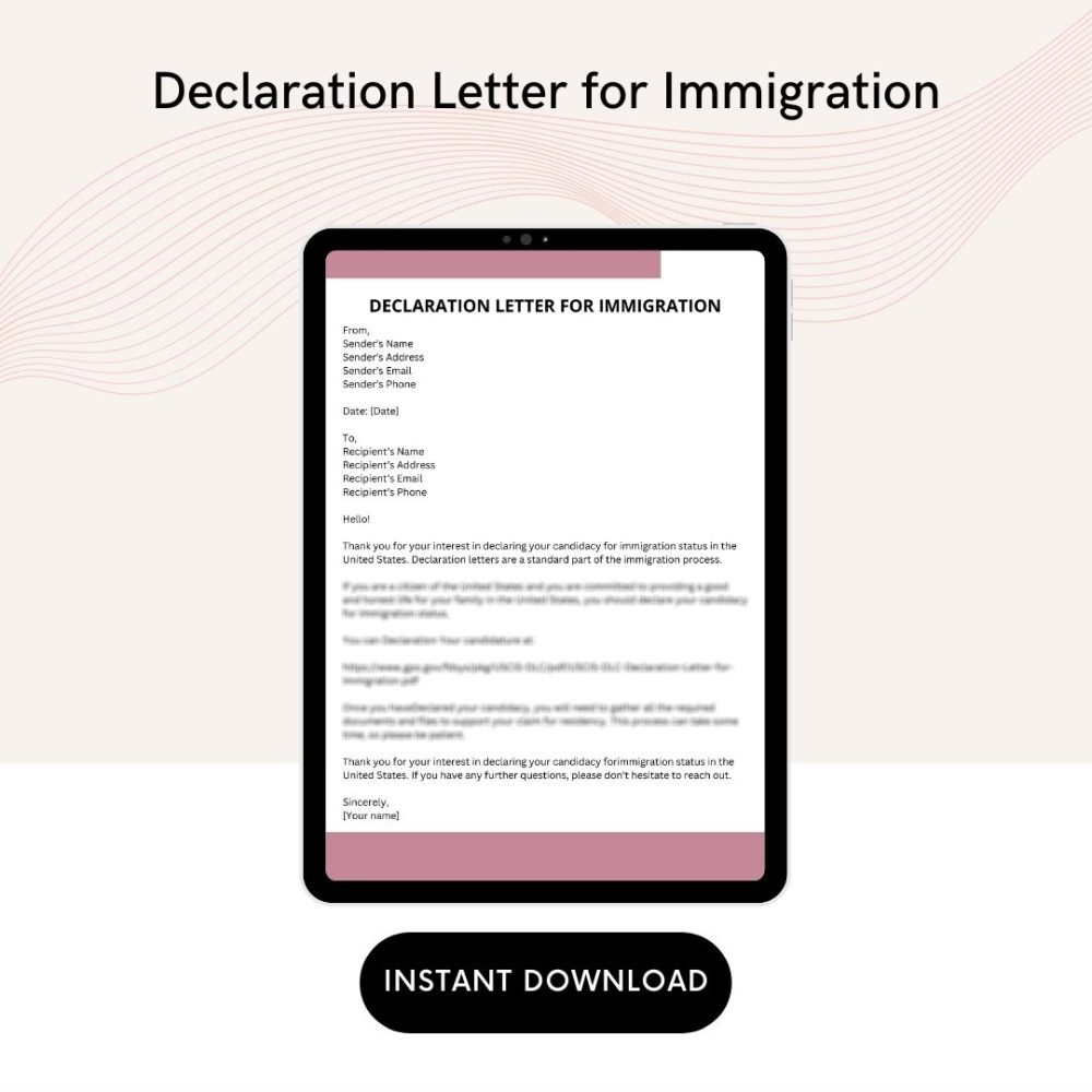 Declaration Letter for Immigration Template in Pdf & Word