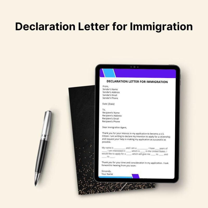 Declaration Letter for Immigration Template in Pdf & Word