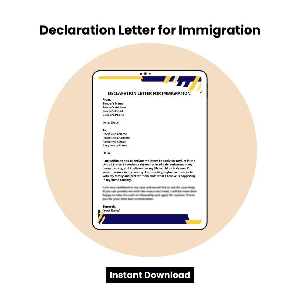 Declaration Letter for Immigration Template in Pdf & Word