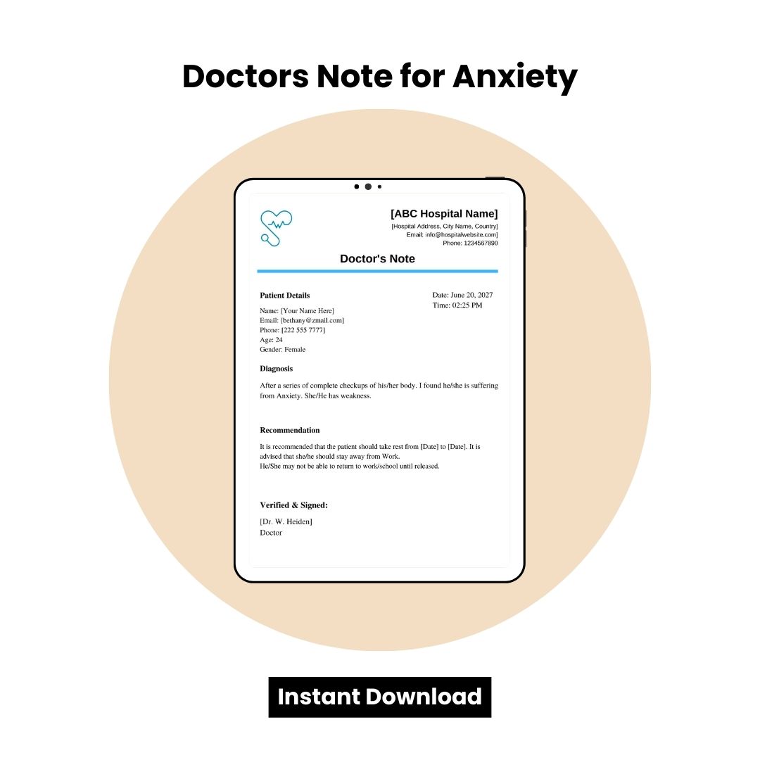 Doctors Note for Anxiety Printable Sample with Examples