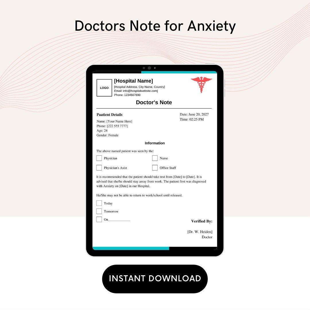Doctors Note for Anxiety Printable Sample with Examples