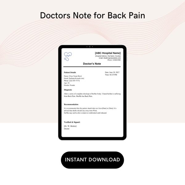 Doctors Note for Back Pain Template Printable in PDF & Word