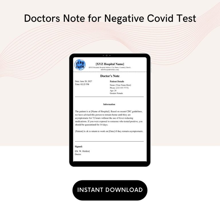 Doctors Note for Negative Covid Test Printable in PDF & Word