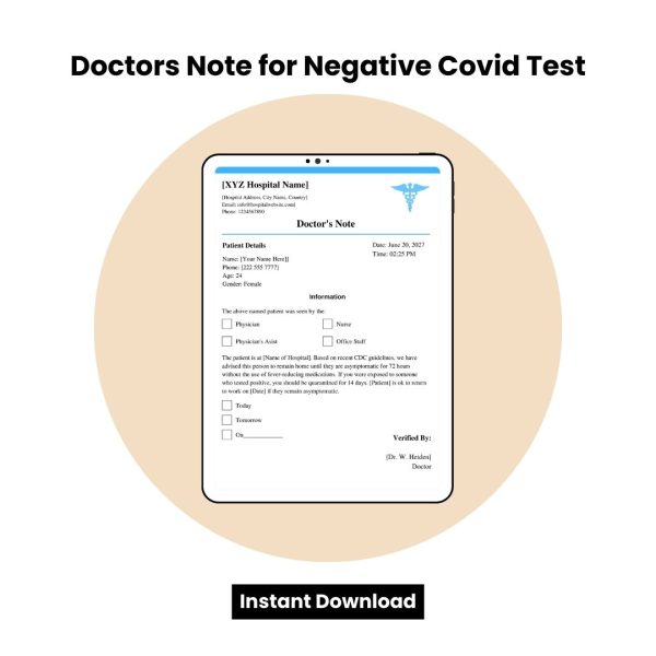 Doctors Note for Negative Covid Test Printable in PDF & Word