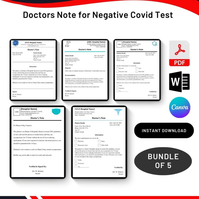 Doctors Note for Negative Covid Test Printable in PDF & Word