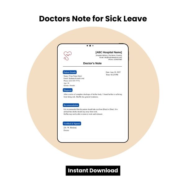 Doctors Note for Sick Leave Template Printable in PDF & Word