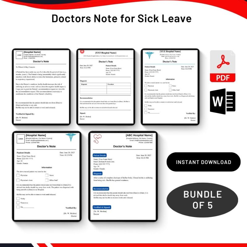 Doctors Note for Sick Leave Template Printable in PDF & Word