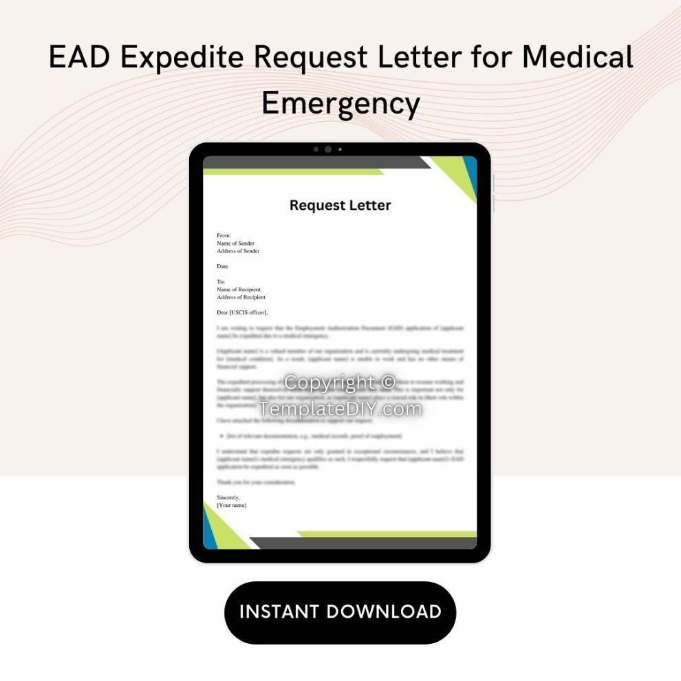 EAD Expedite Request Letter for Medical Emergency