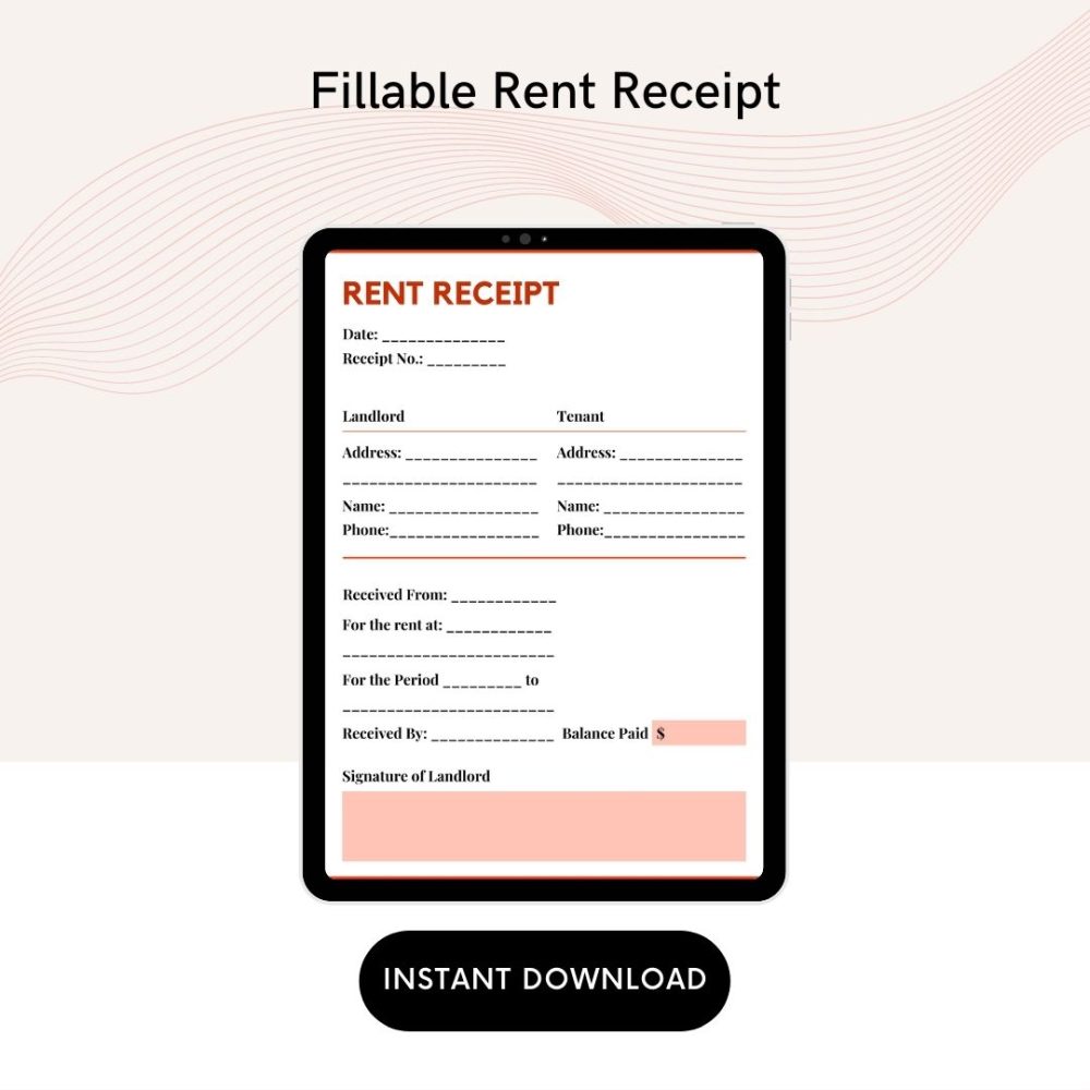Fillable Rent Receipt Printable Template [Pdf & Word] (Pack of 5)