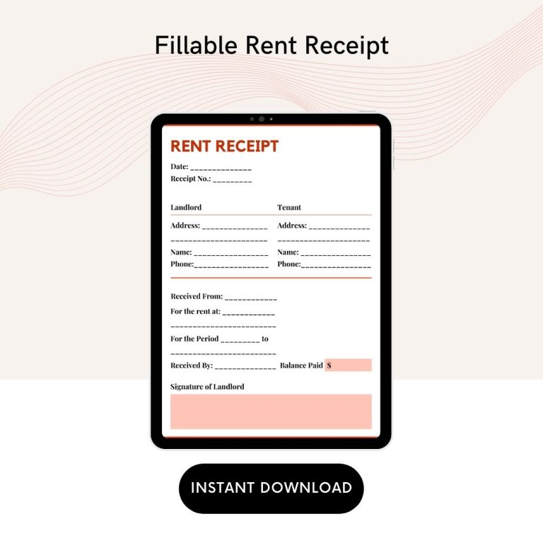 Fillable Rent Receipt Printable Template [Pdf & Word] (Pack of 5)