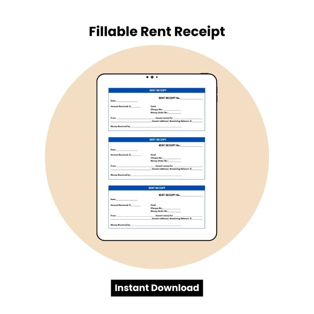 Fillable Rent Receipt Printable Template [Pdf & Word] (Pack of 5)