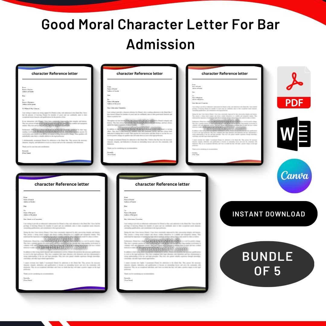 Good Moral Character Letter For Bar Admission in Pdf and Word