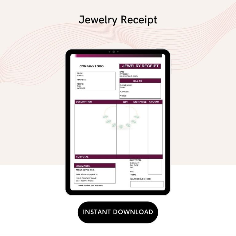 Jewelry Receipt Template [Pdf, Excel & Word] (Pack of 5)