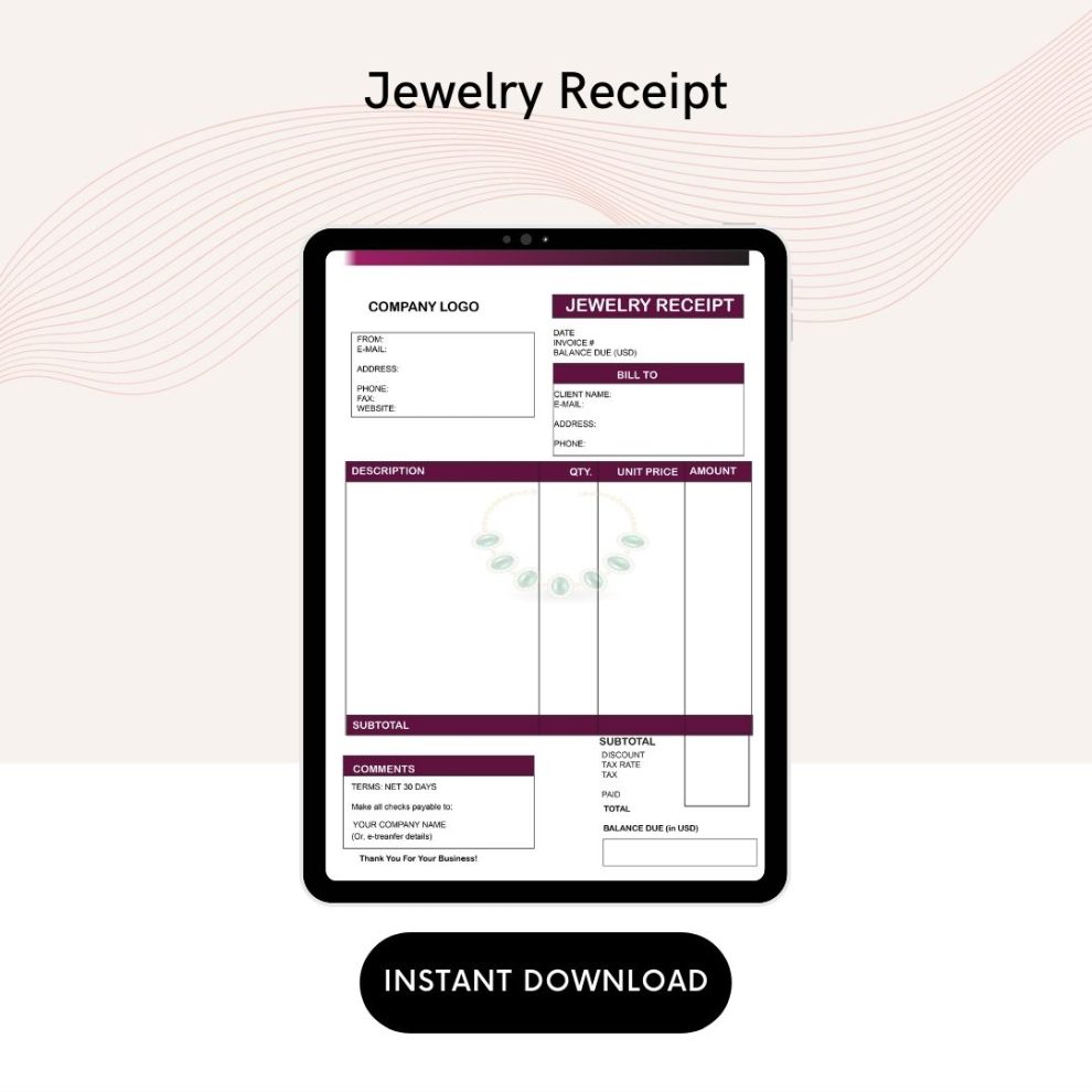 Jewelry Receipt Template [Pdf, Excel & Word] (Pack of 5)