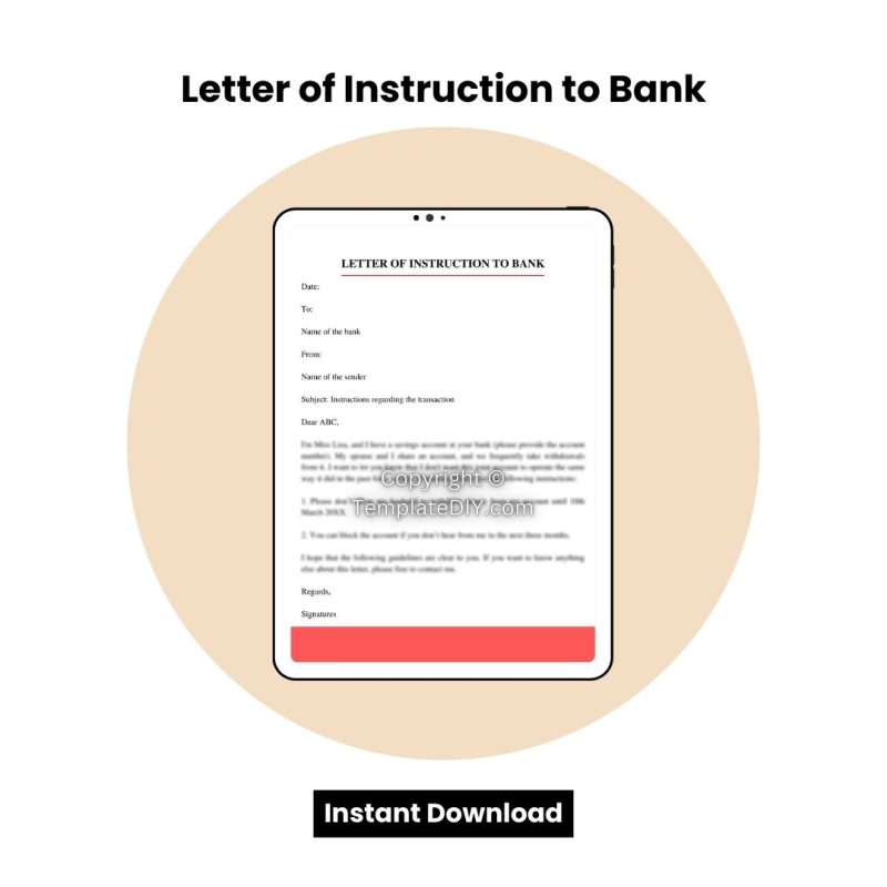 Letter of Instruction to Bank Sample in Pdf and Word Format