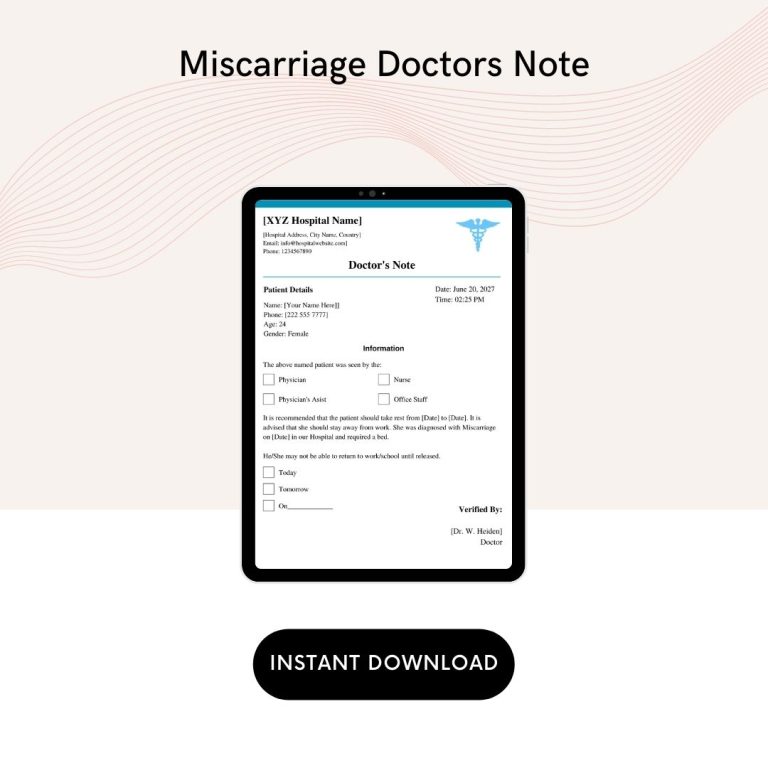 Miscarriage Doctors Note Template Printable in PDF & Word