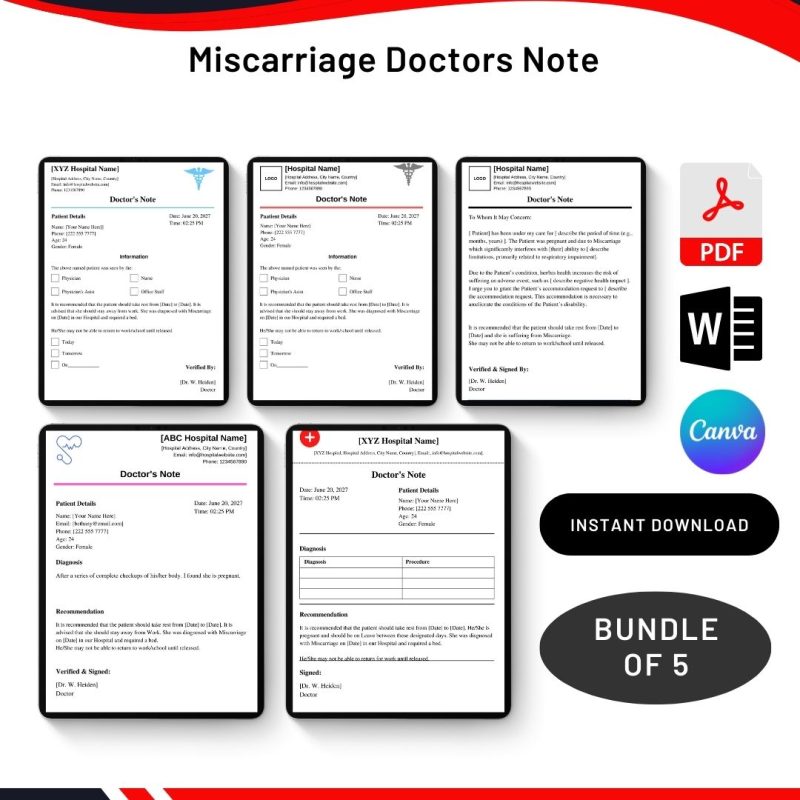 Miscarriage Doctors Note Template Printable in PDF & Word