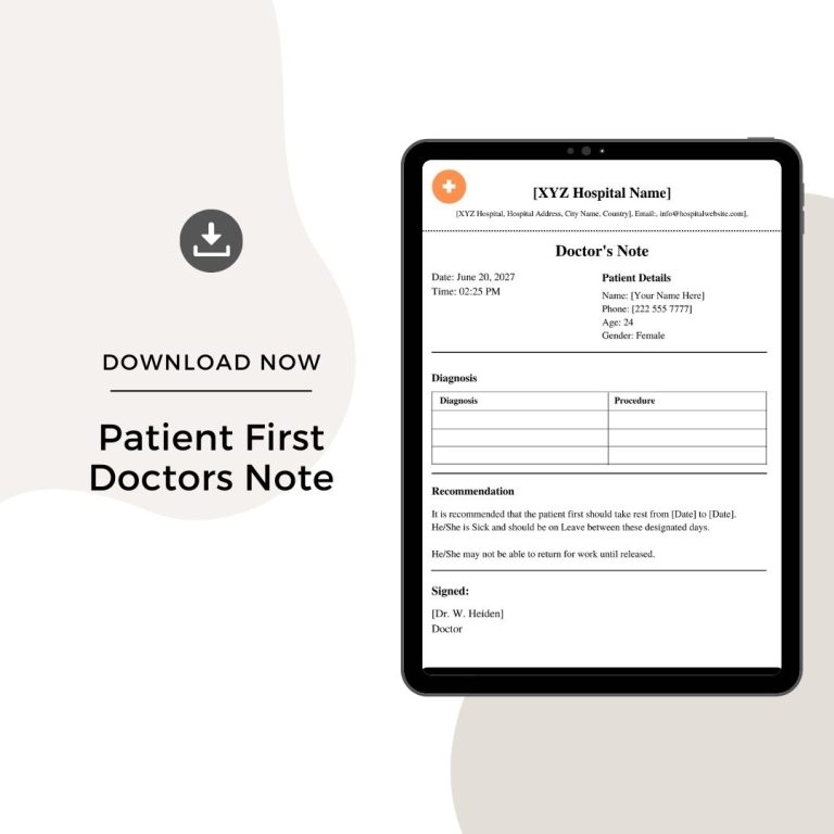 Patient First Doctors Note Template Printable in PDF & Word