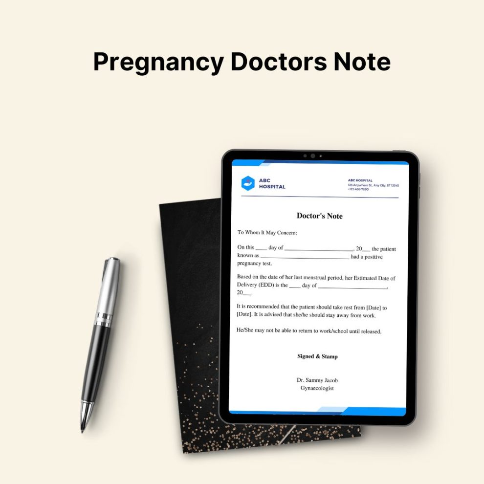 Pregnancy Doctors Note Template Printable in PDF & Word