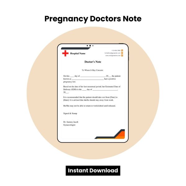 Pregnancy Doctors Note Template Printable in PDF & Word