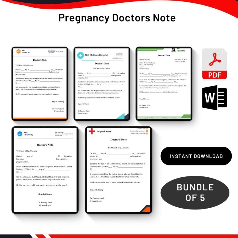 Pregnancy Doctors Note Template Printable in PDF & Word