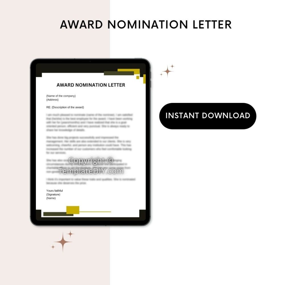 Award Nomination Letter Sample in Pdf and Word Format
