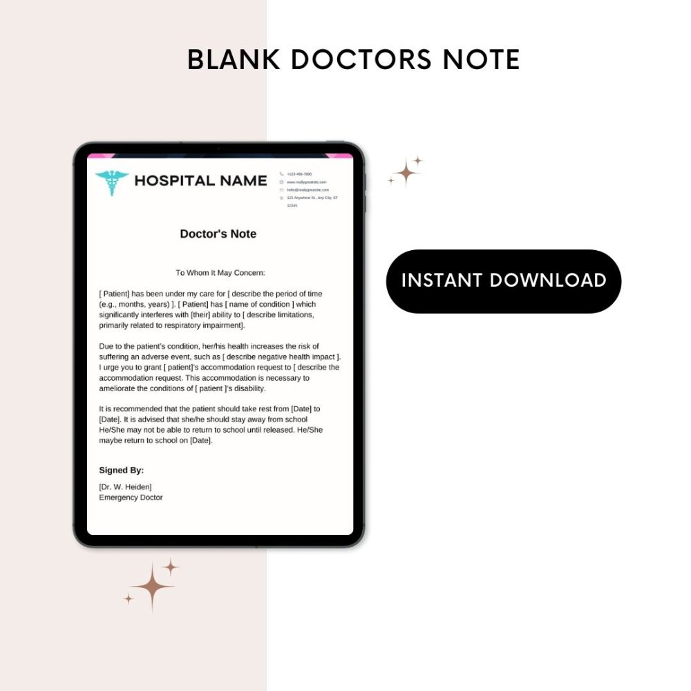 Blank Doctors Note Template Printable in PDF & Word