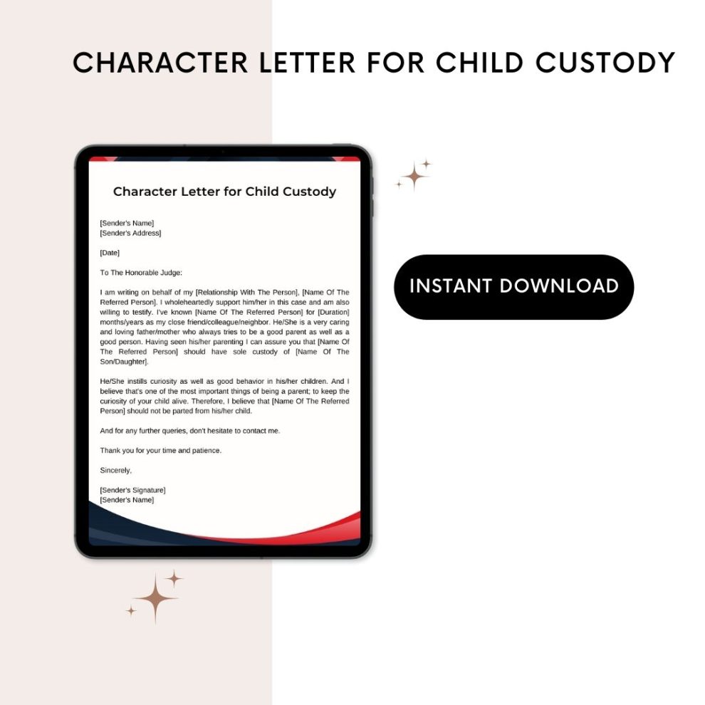 Character Letter for Child Custody Sample Template in Pdf & Word