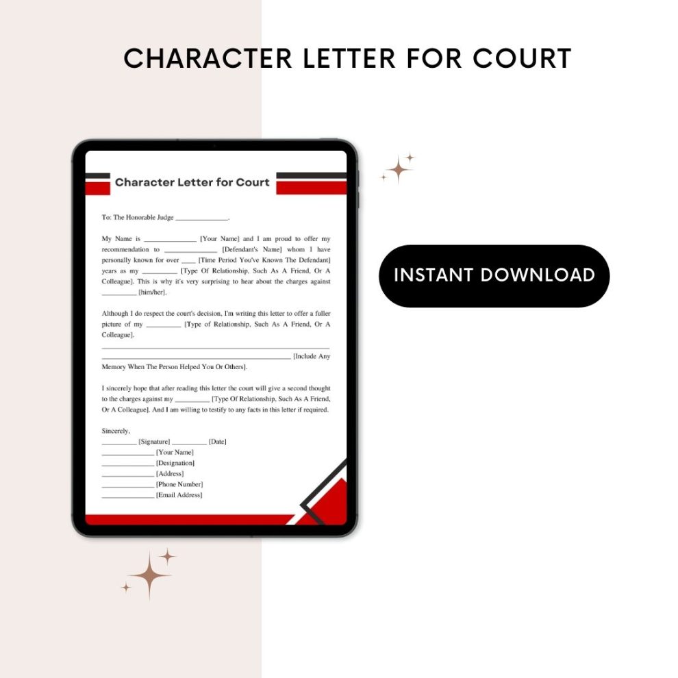 Character Letter for Court Sample Template in Pdf & Word
