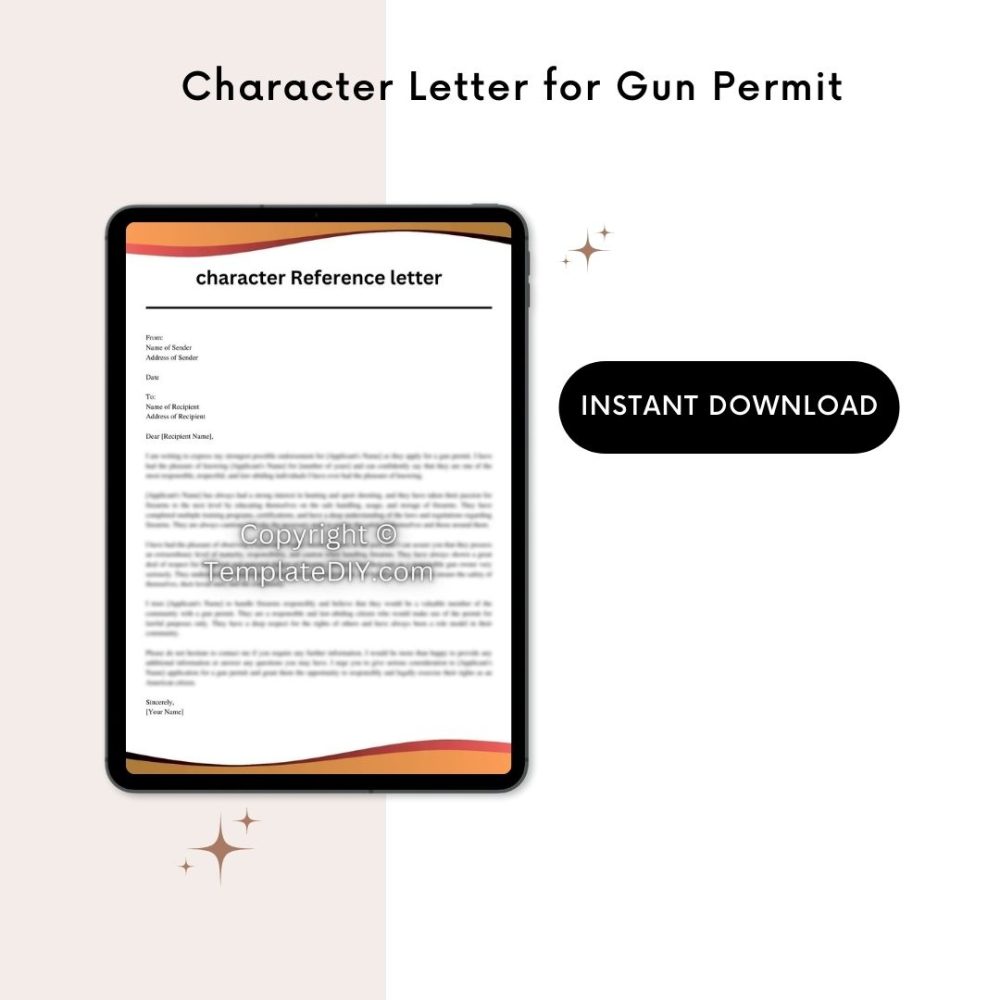 Character Letter for Gun Permit Printable Sample with Examples