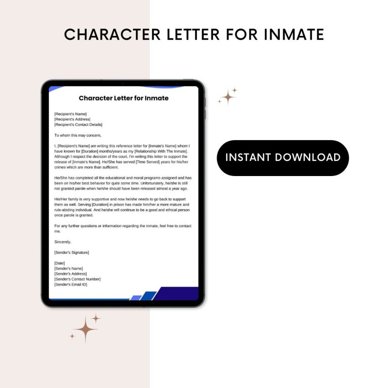 Character Letter for Inmate Sample Template in Pdf & Word