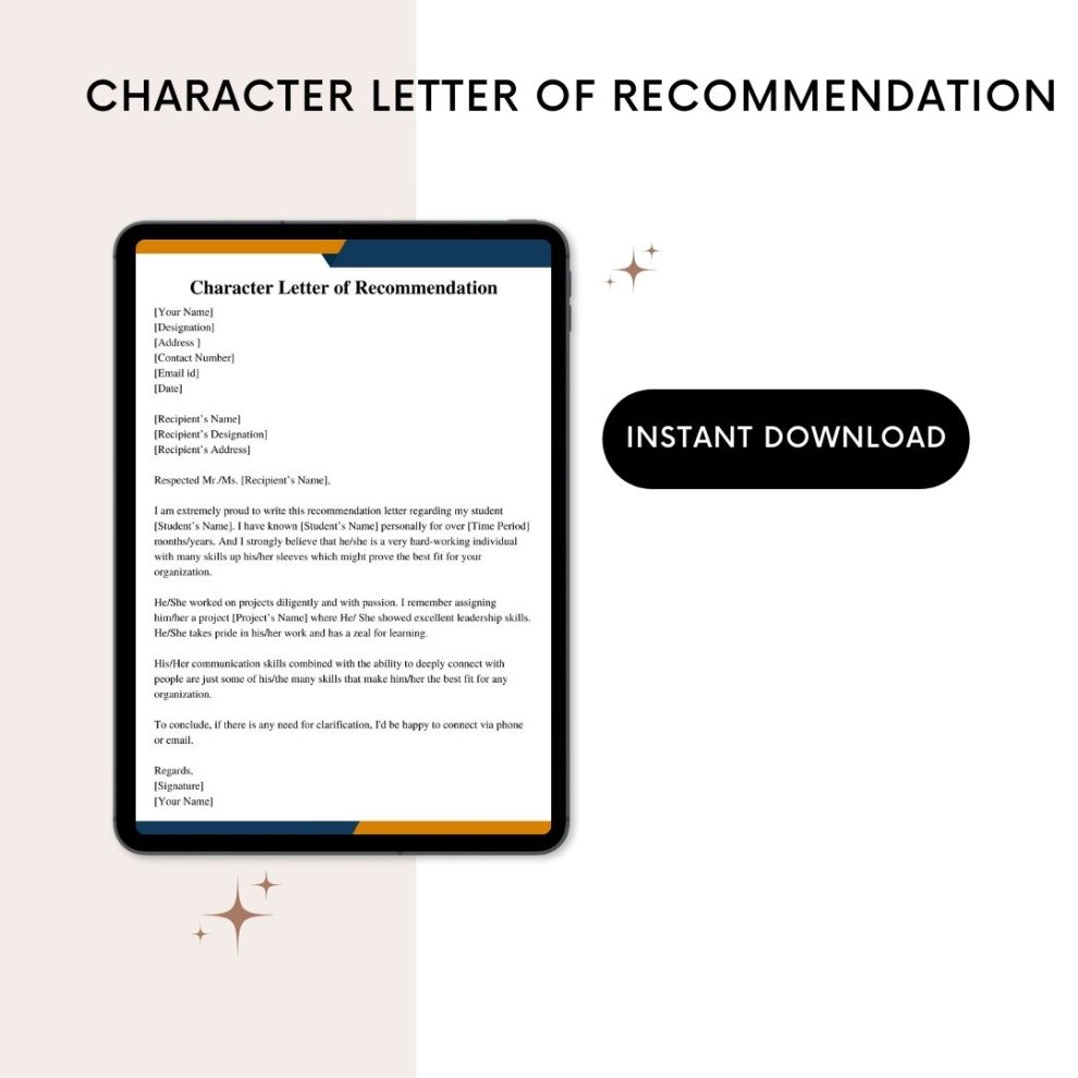 Character Letter of Recommendation Template in Pdf & Word