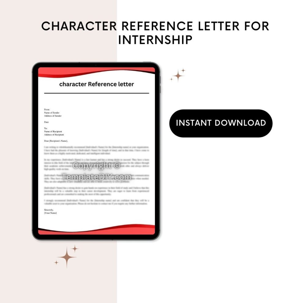 Character Reference Letter For Internship in Pdf and Word