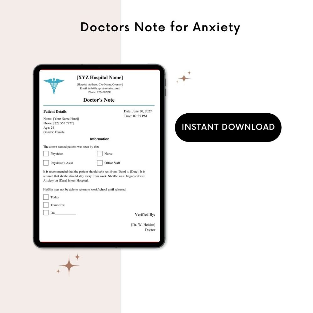 Doctors Note for Anxiety Printable Sample with Examples