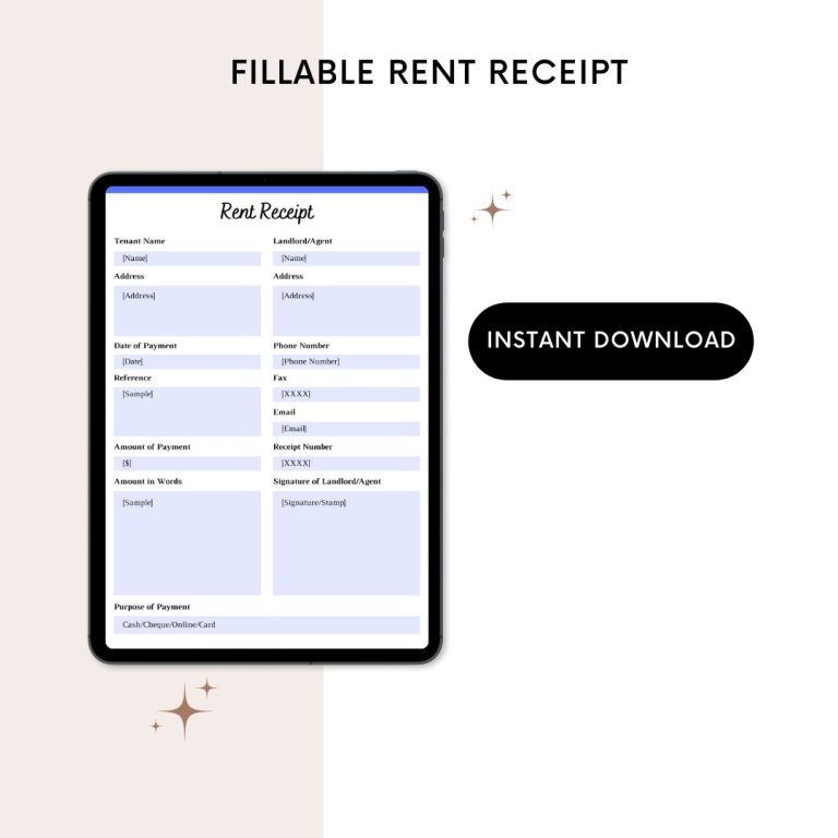 Fillable Rent Receipt Printable Template [Pdf & Word] (Pack of 5)