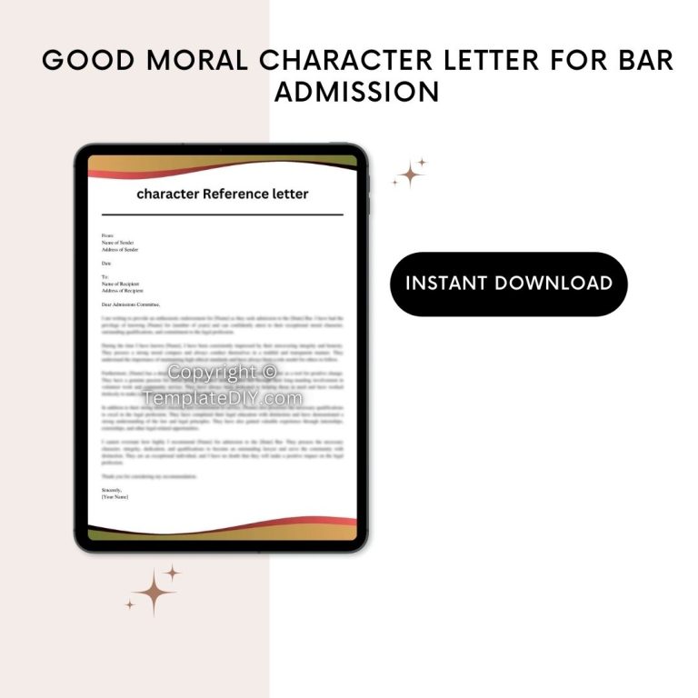Good Moral Character Letter For Bar Admission in Pdf and Word