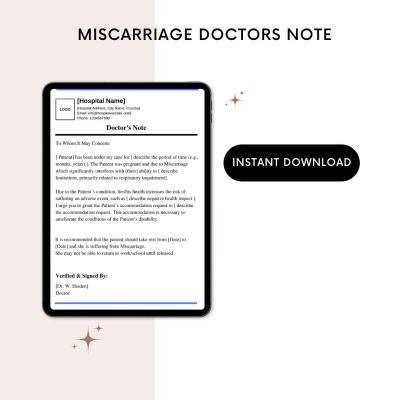Miscarriage Doctors Note Template Printable in PDF & Word