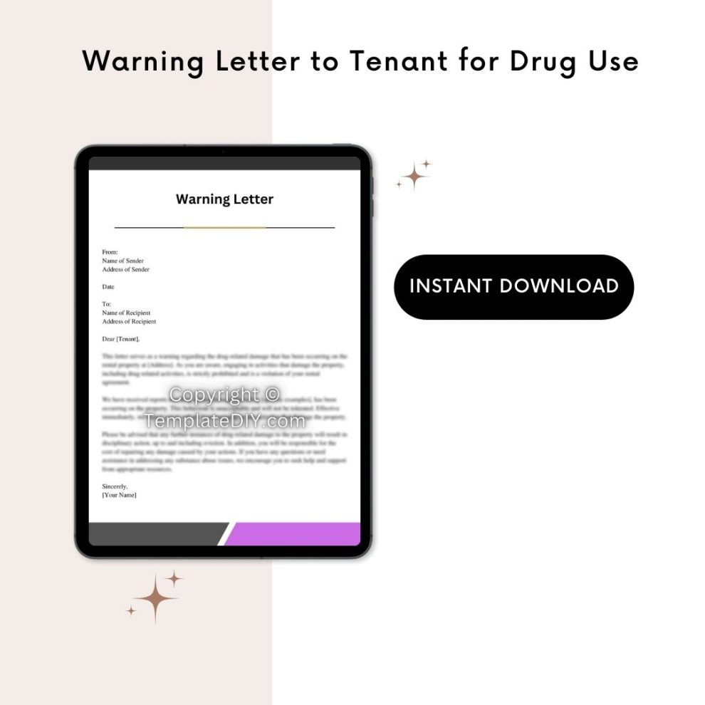 Warning Letter to Tenant for Drug Use Printable Sample Examples