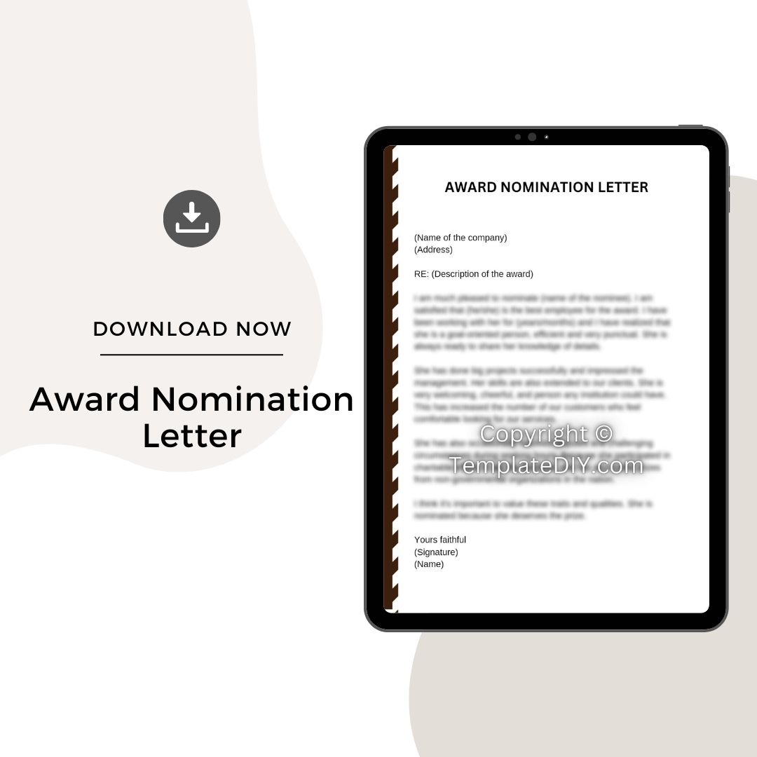 Award Nomination Letter Sample in Pdf and Word Format